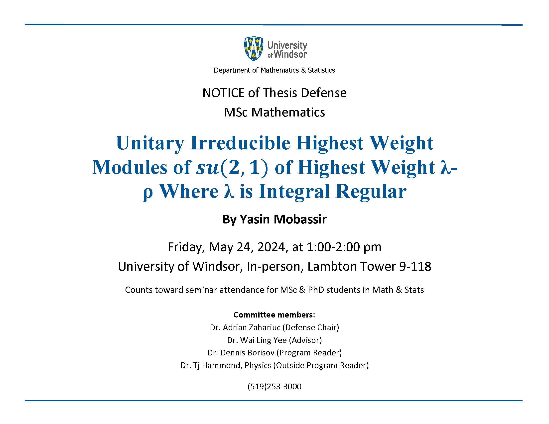 NOTICE of Thesis Defense - MSc Mathematics | Department of Mathematics ...