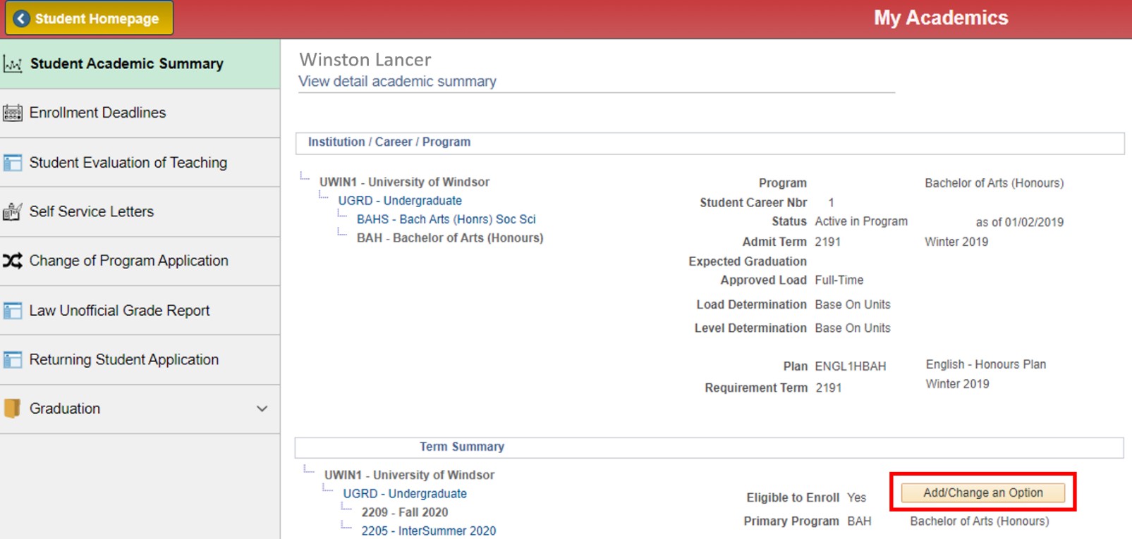 ask.UWindsor - How do I add or change an option in UWinsite Student?