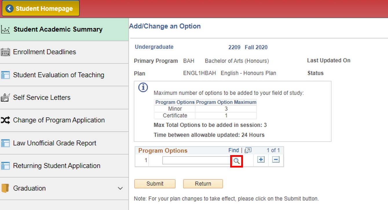 ask.UWindsor - How do I add or change an option in UWinsite Student?