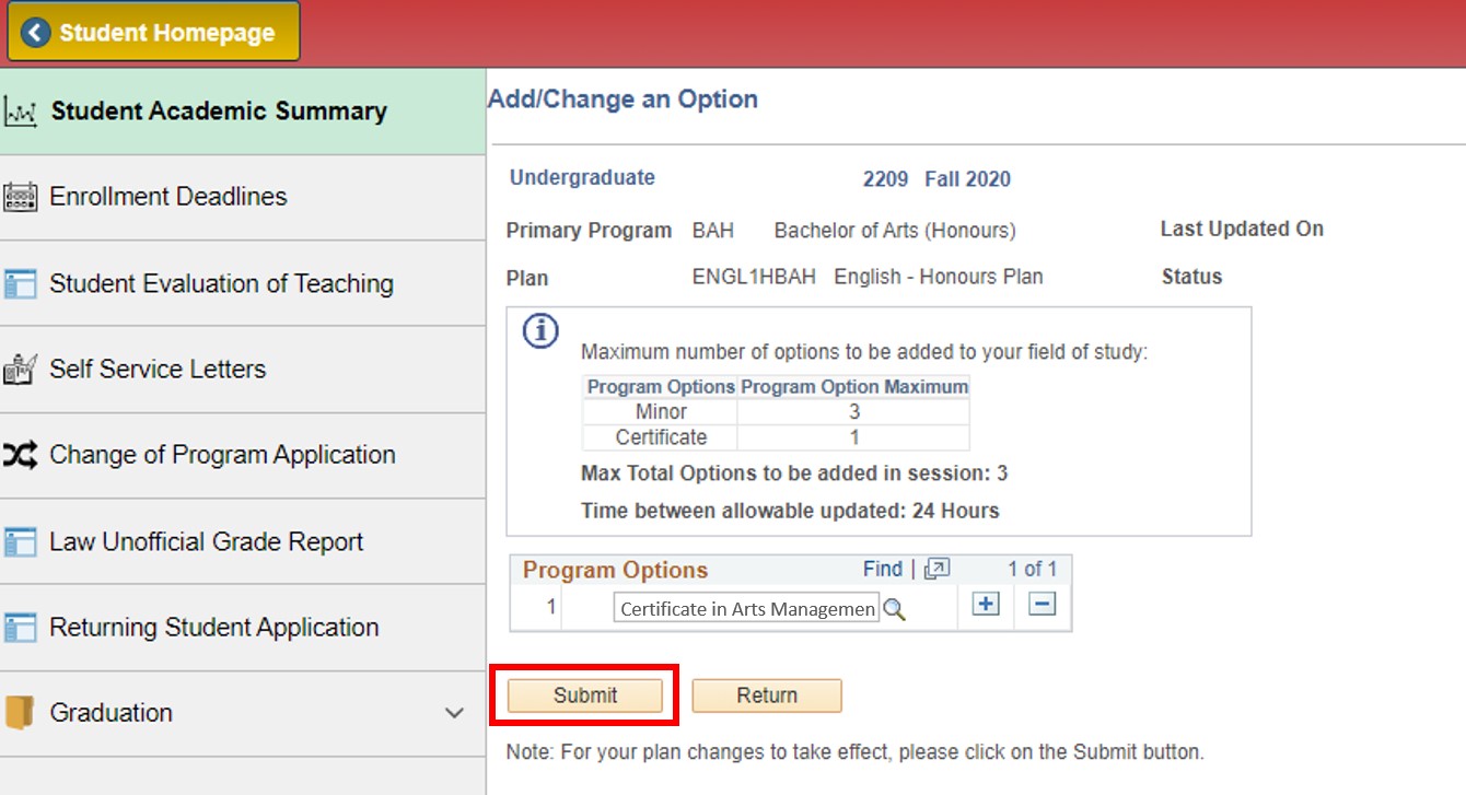 ask.UWindsor - How do I add or change an option in UWinsite Student?